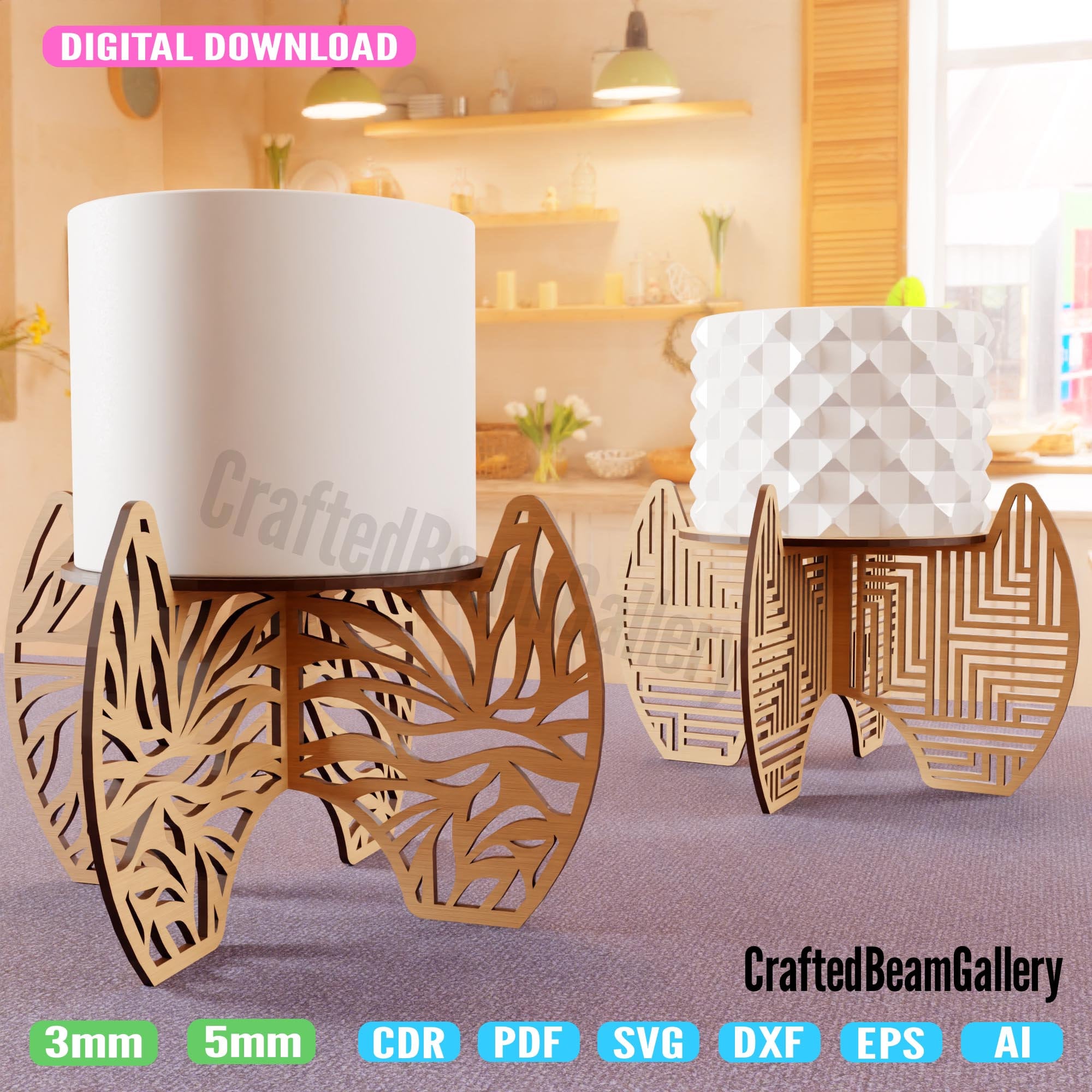 DIY 3D Plant Pot Stands Laser Cut Vector File Pack (15 Files) for Laser ...
