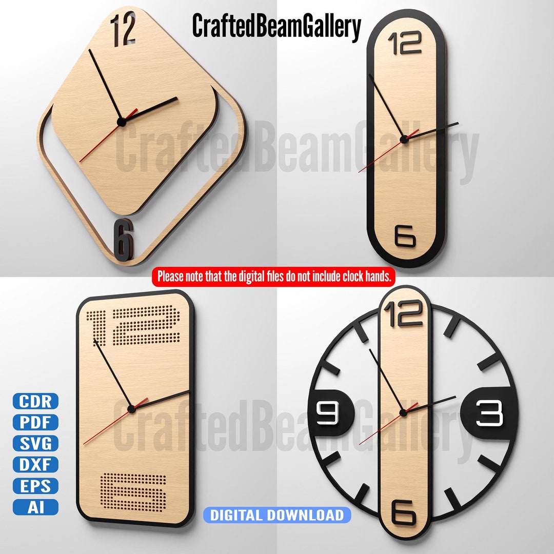 Modern DIY Wall Clock Face Set 1 Cnc Bundle Laser Cut Pack SVG Vector ...