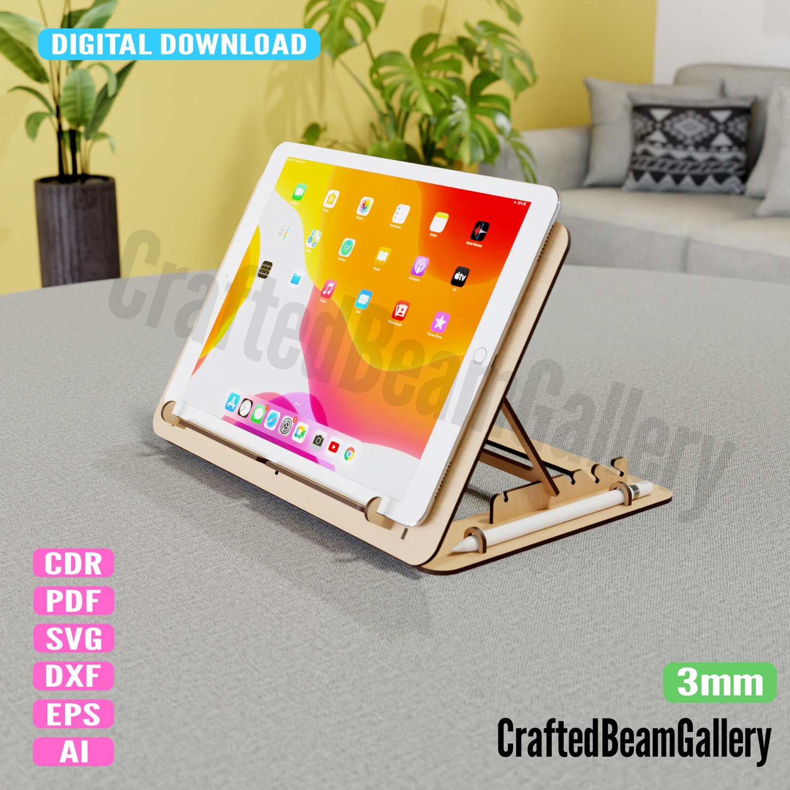 Adjustable Tablet / iPad Stand/graphics Tablet Stand Laser Cut CNC 3mm ...