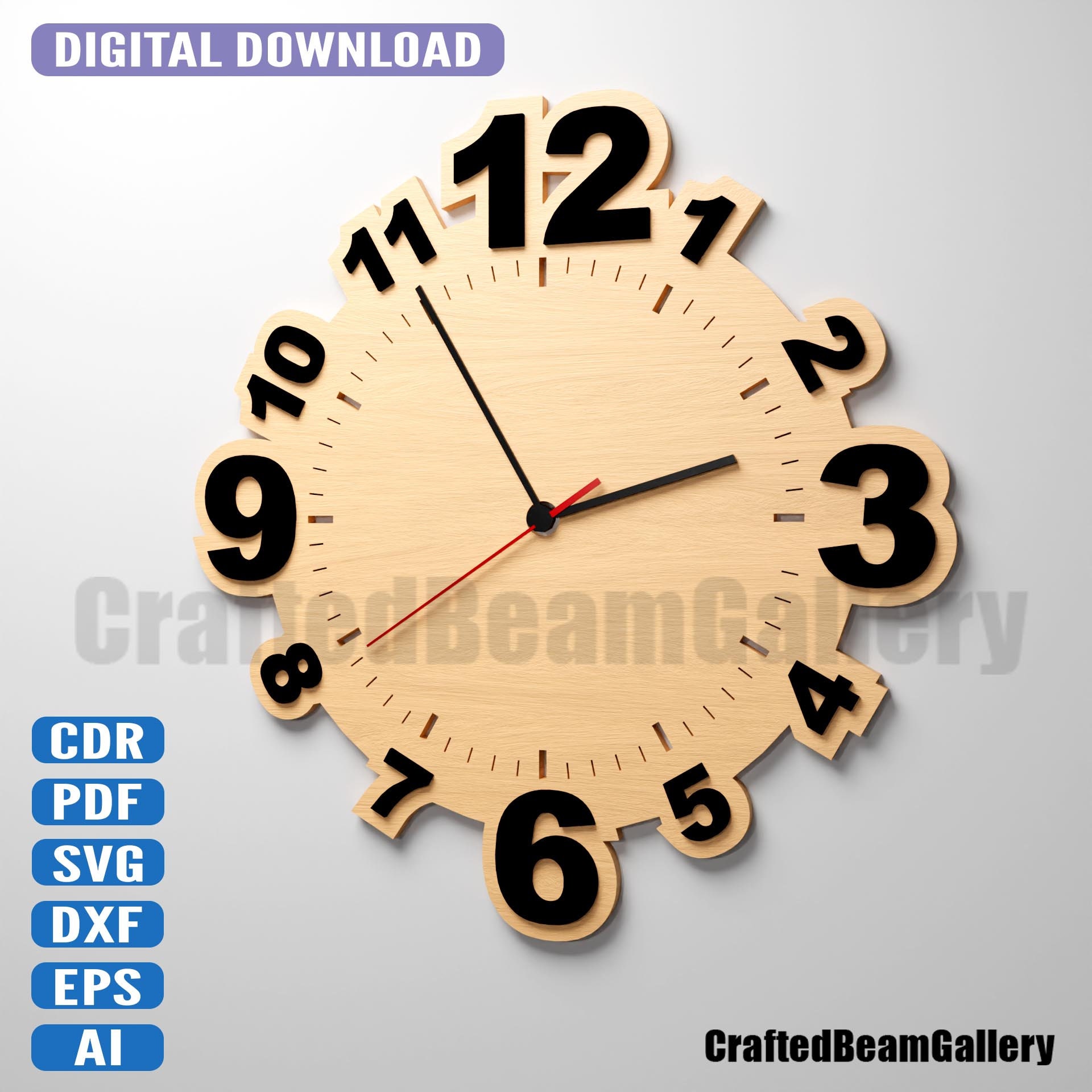 Modern DIY Wall Clock Face Set 2 Cnc Bundle Laser Cut Pack SVG Vector ...