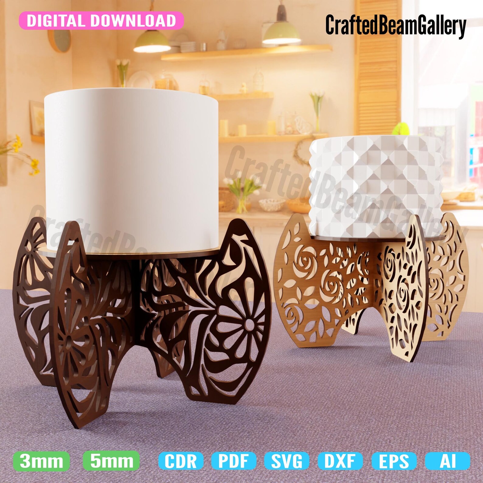 DIY 3D Plant Pot Stands Laser Cut Vector File Pack (15 Files) for Laser ...