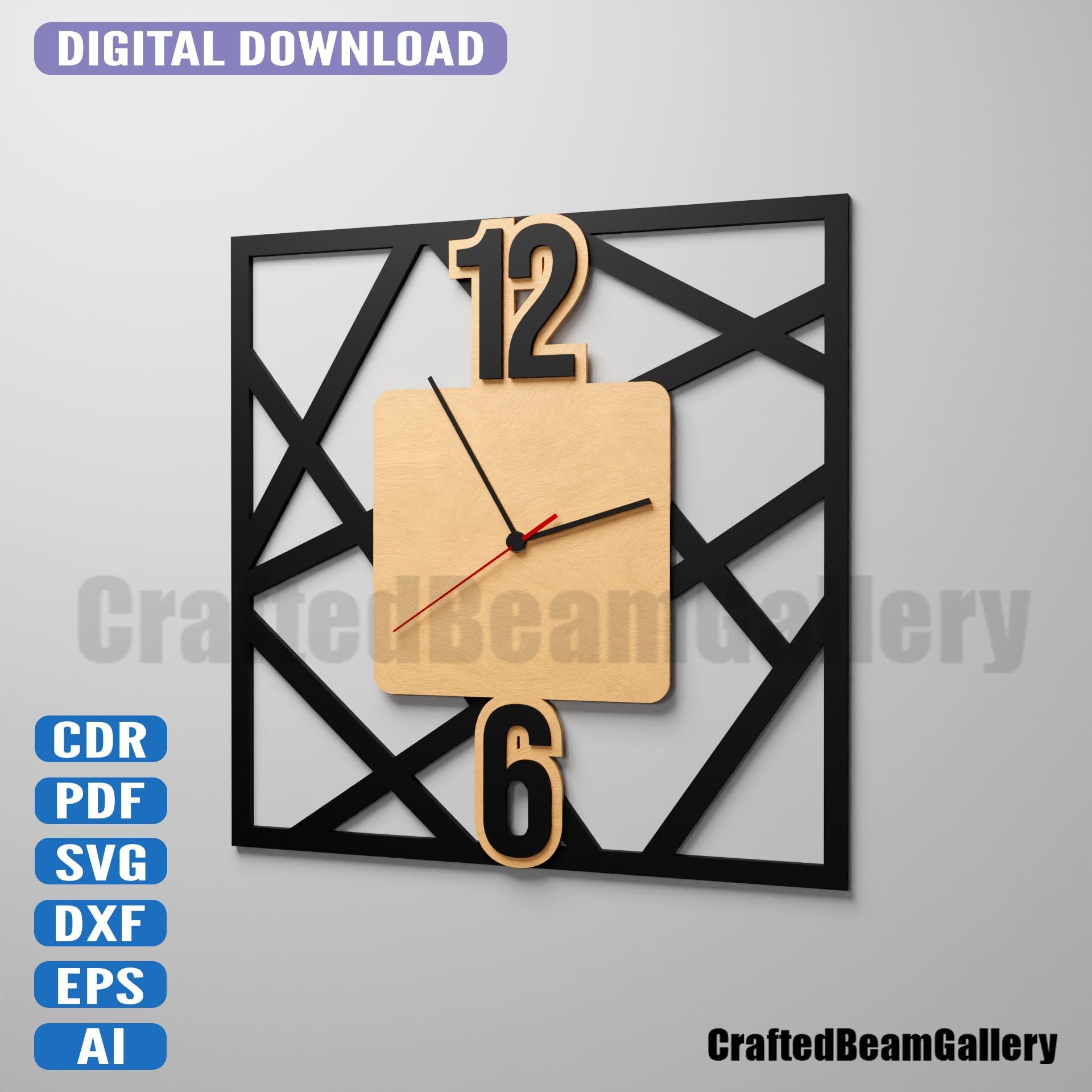 Modern DIY Wall Clock Face Set 2 Cnc Bundle Laser Cut Pack SVG Vector ...