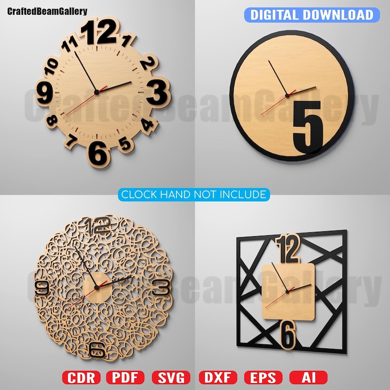 Modern DIY Wall Clock Face Set 2 Cnc Bundle Laser Cut Pack SVG Vector ...