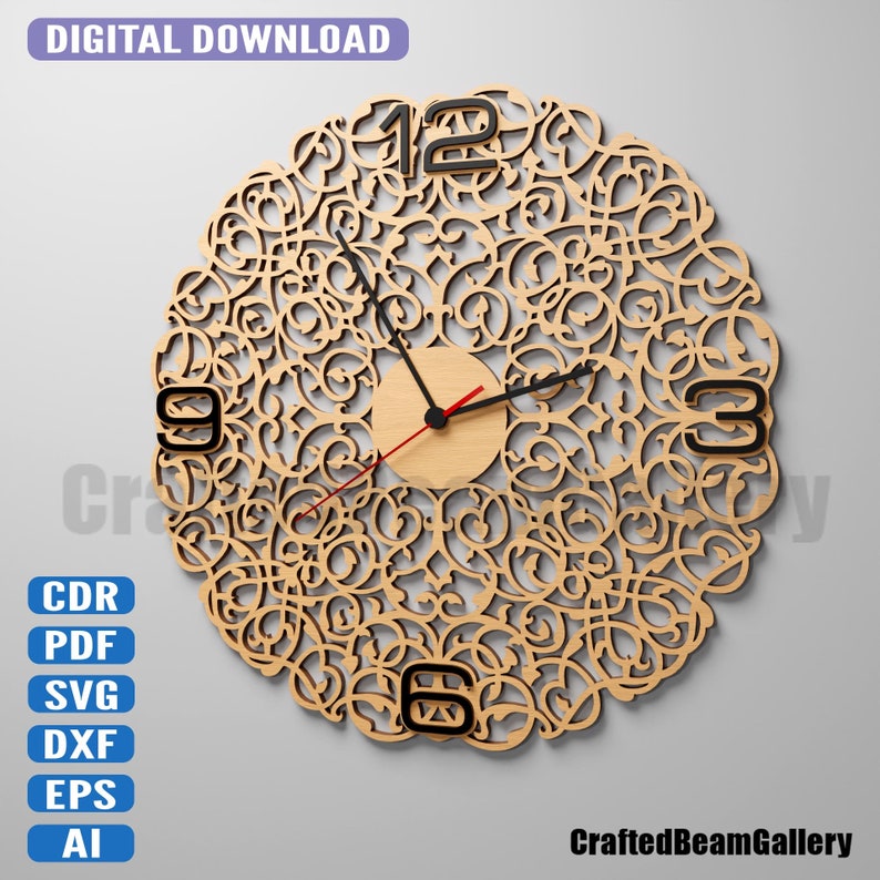 Modern DIY Wall Clock Face Set 2 Cnc Bundle Laser Cut Pack SVG Vector ...