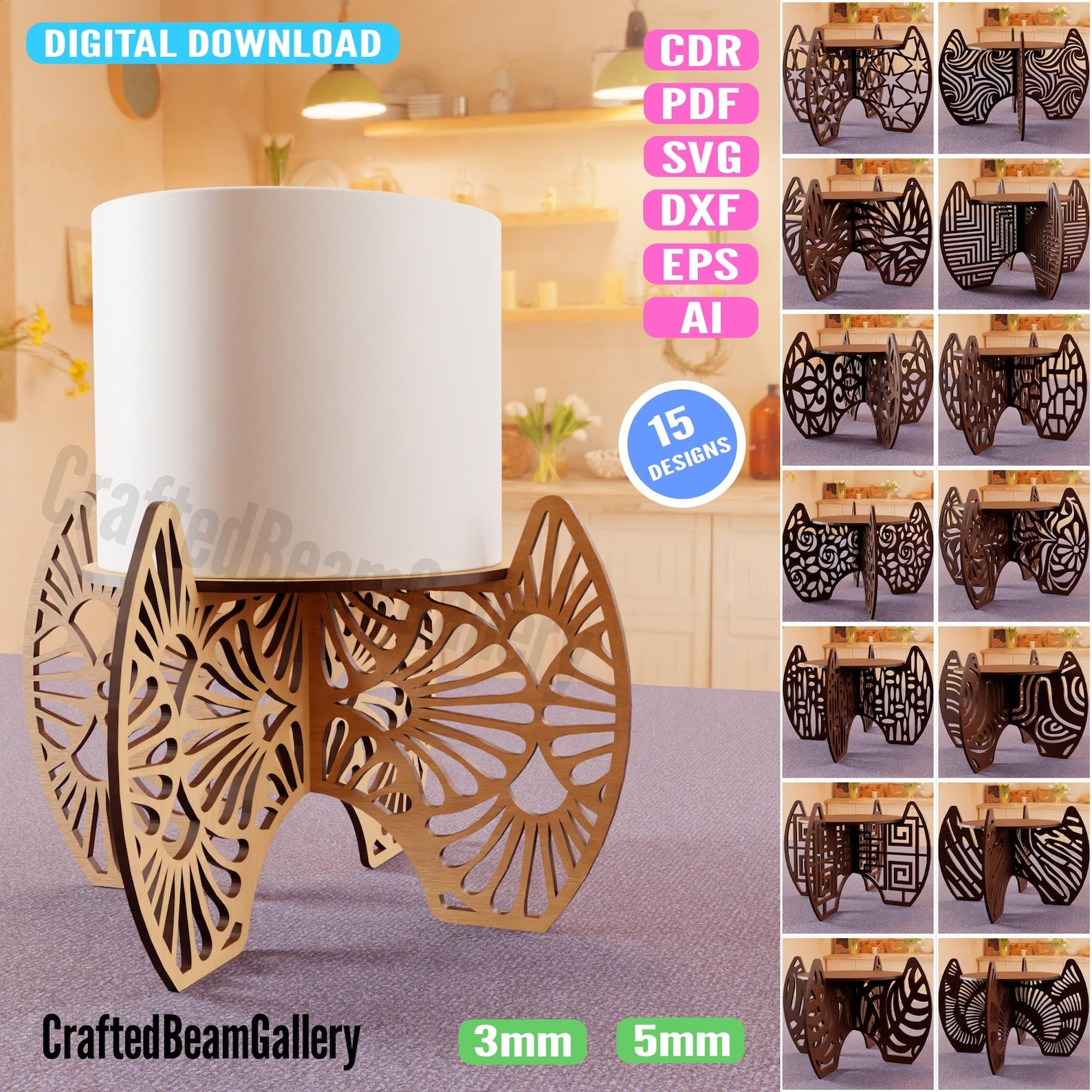 DIY 3D Plant Pot Stands Laser Cut Vector File Pack (15 Files) for Laser ...