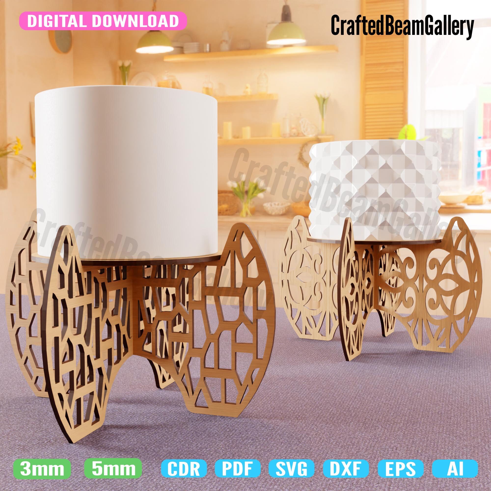 DIY 3D Plant Pot Stands Laser Cut Vector File Pack 15 Files for Laser ...