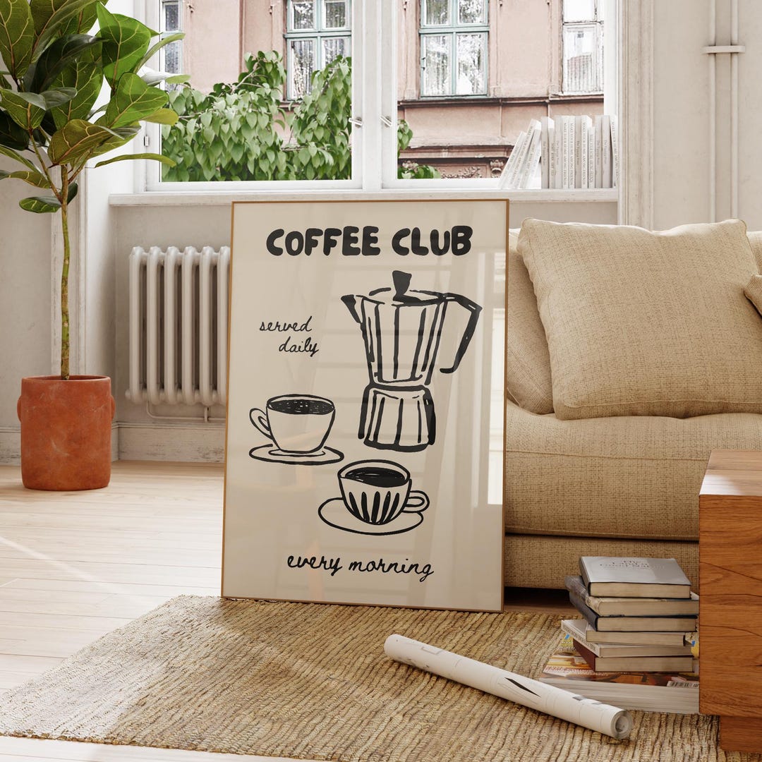 Coffee Club Art Print, Retro Coffee Bar Poster, Trendy Kitchen Decor ...