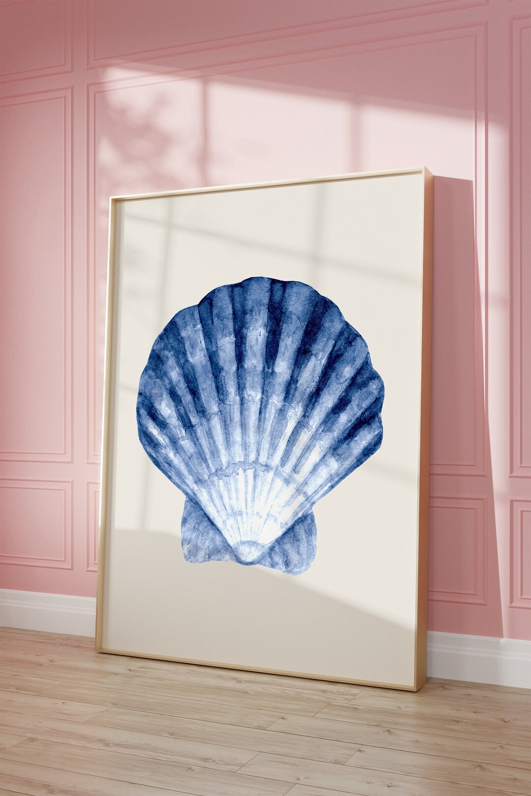 Blue Seashell Wall Art Print: Coastal Beach House Decor, Summer Poster ...