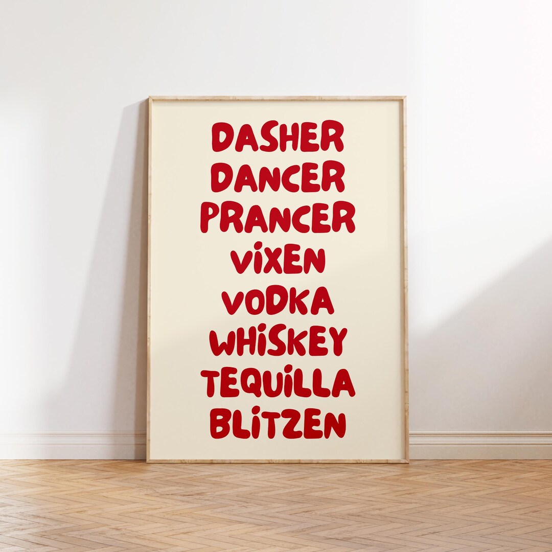 Funny Reindeer Names Christmas Bar Print, Holiday Wall Decor (digital ...