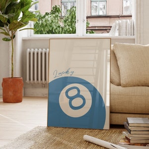 Lucky 8 Ball Poster: Retro Blue Pool Art Print (digital Download) - Etsy