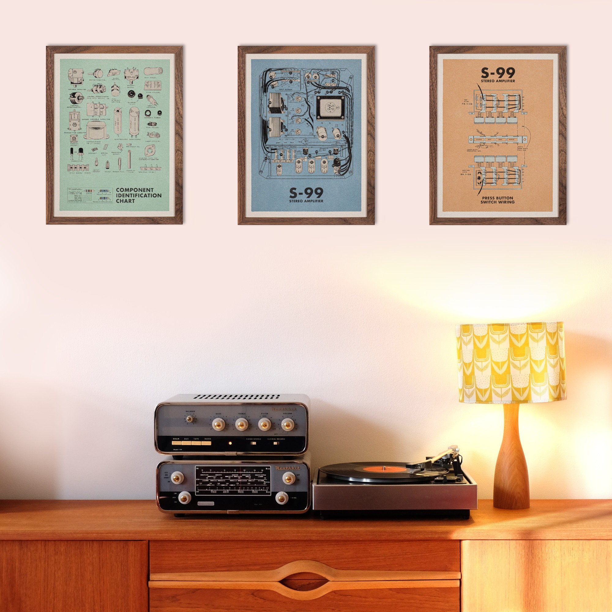 Vintage Stereo Amplifier Wiring Diagram Art Print • Mid Century Hifi ...