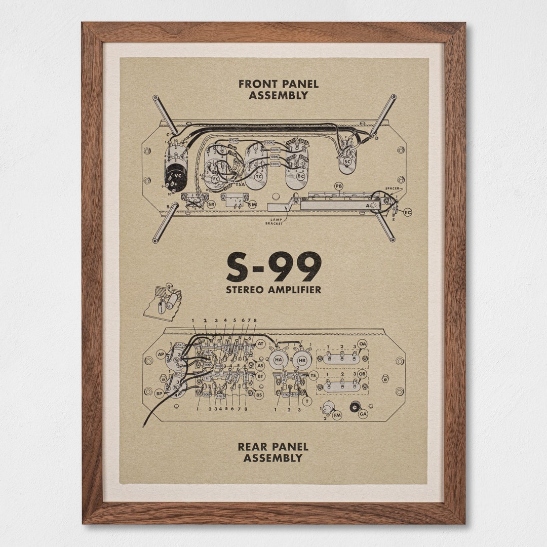 Vintage Amplifier Wiring Diagram Art Print • Mid Century Hifi Wall Art ...