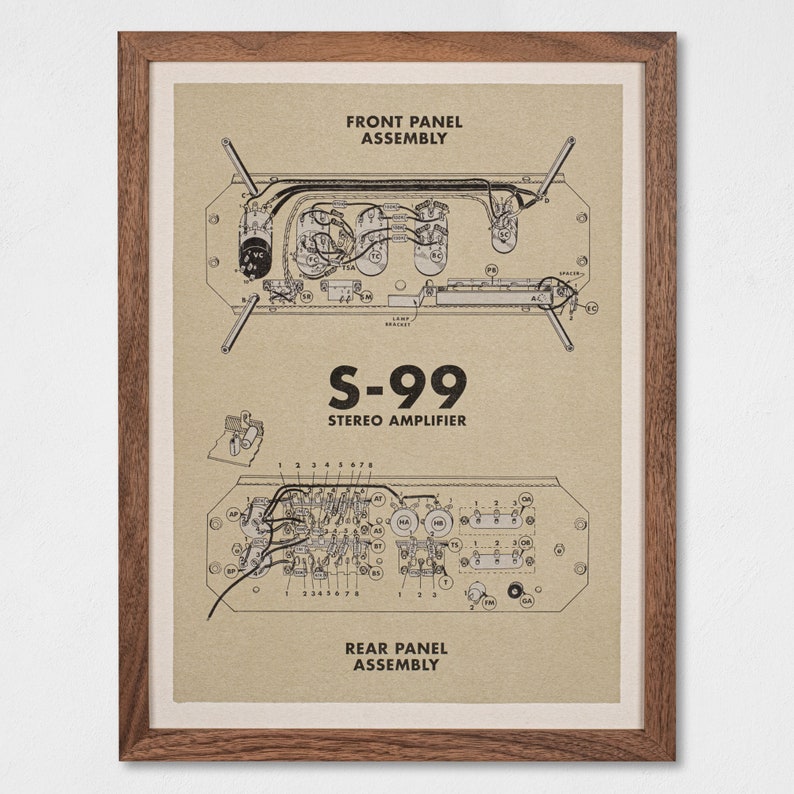 Vintage Amplifier Wiring Diagram Art Print • Mid Century Hifi Wall Art ...