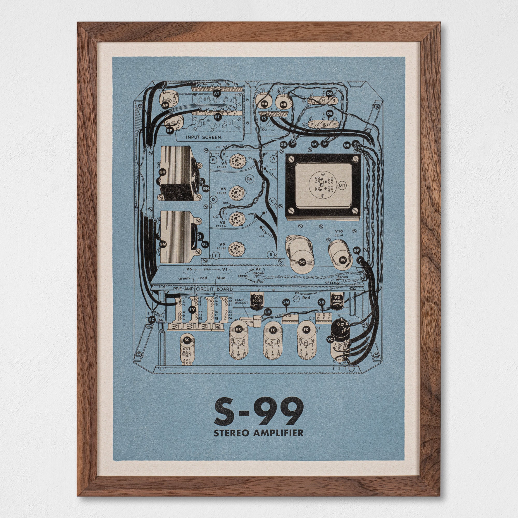 Vintage Stereo Amplifier Wiring Diagram Art Print • Mid Century Hifi ...