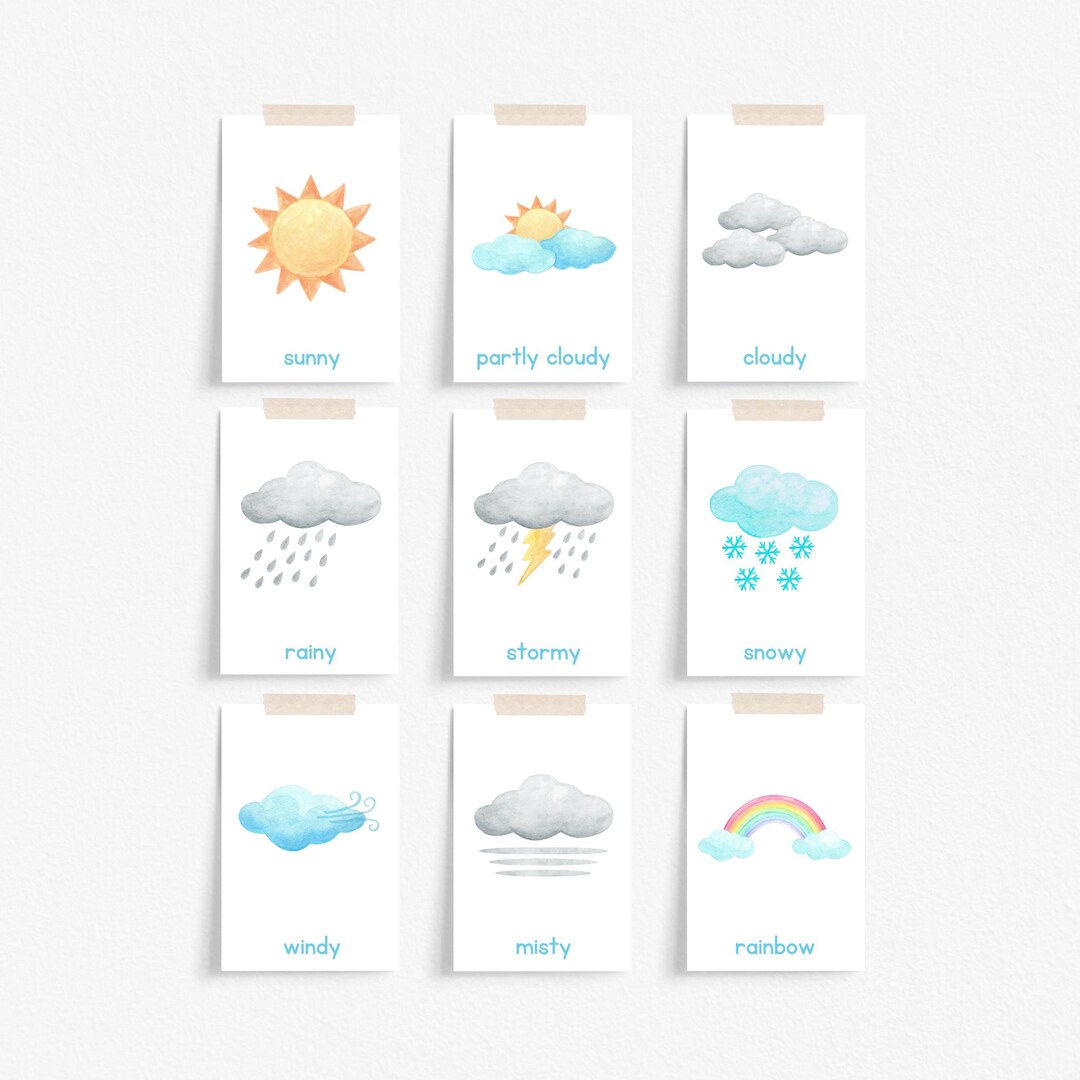 Weather Flashcards | Printable PDF | Learning Tool for Kids | US Letter ...
