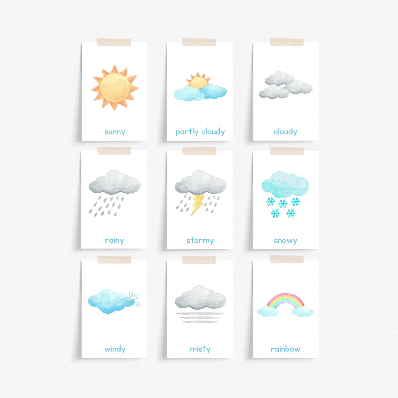 Weather Flashcards | Printable PDF | Learning Tool for Kids | US Letter ...