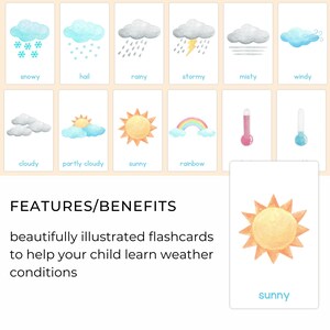 Weather Flashcards | Printable PDF | Learning Tool for Kids | US Letter ...