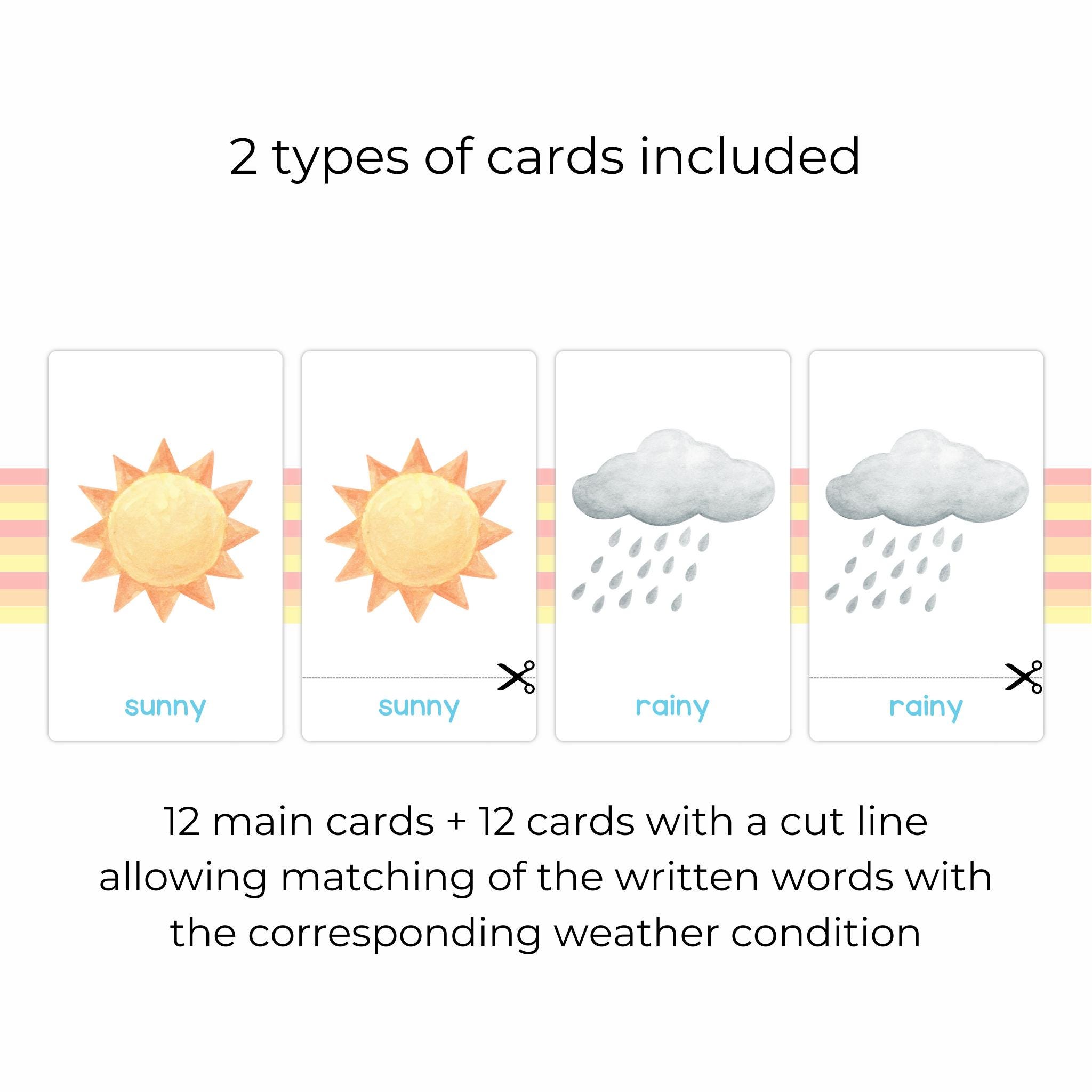 Weather Flashcards | Printable PDF | Learning Tool for Kids | US Letter ...
