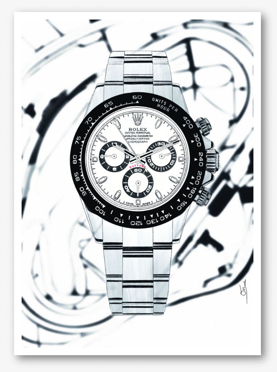 Poster Sketch Watch Rolex Daytona & Circuit Black and White - Etsy