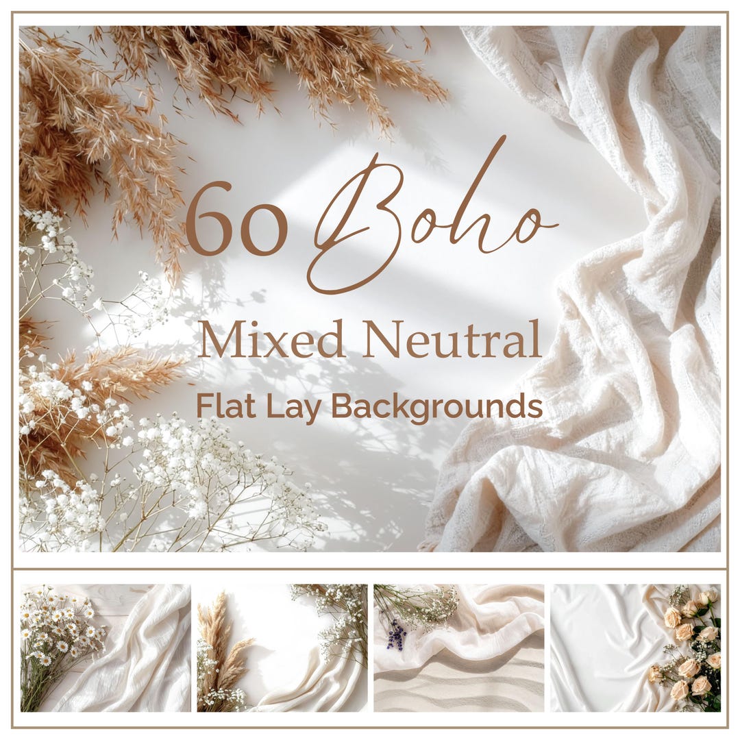 Boho Mixed Neutral Background Bundle, 60 JPG Flat Lay Mockups, Branding ...