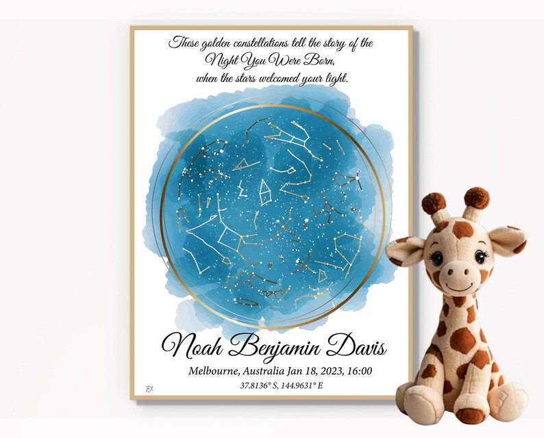 Baby Birth Star Map, New Baby Family Present Custom Digital Star Chart Gift, Cousin Gift for ...