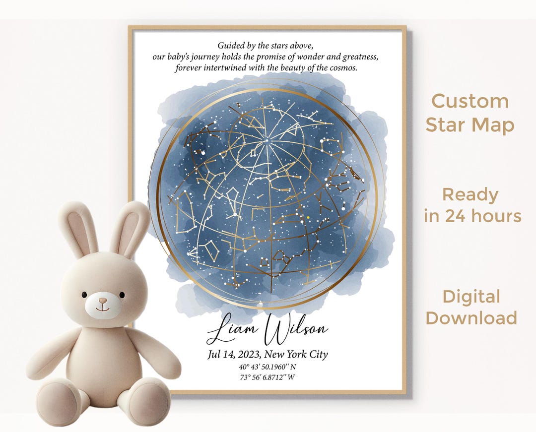 Baby Birth Date Custom Star Map Print, Newborn Gift for New Parents ...
