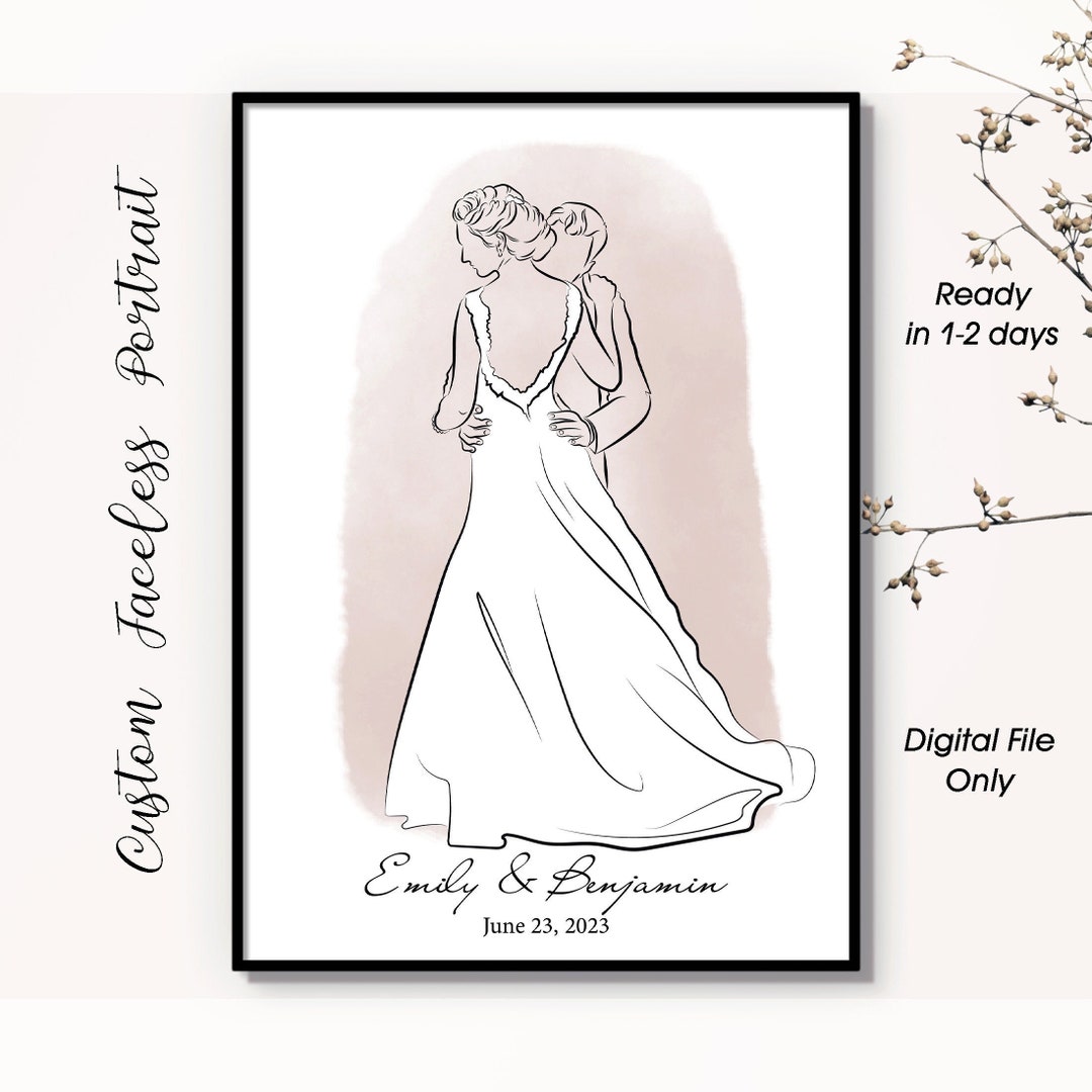 Custom Faceless Portrait Wedding Minimalist Line Art Line Drawing From ...
