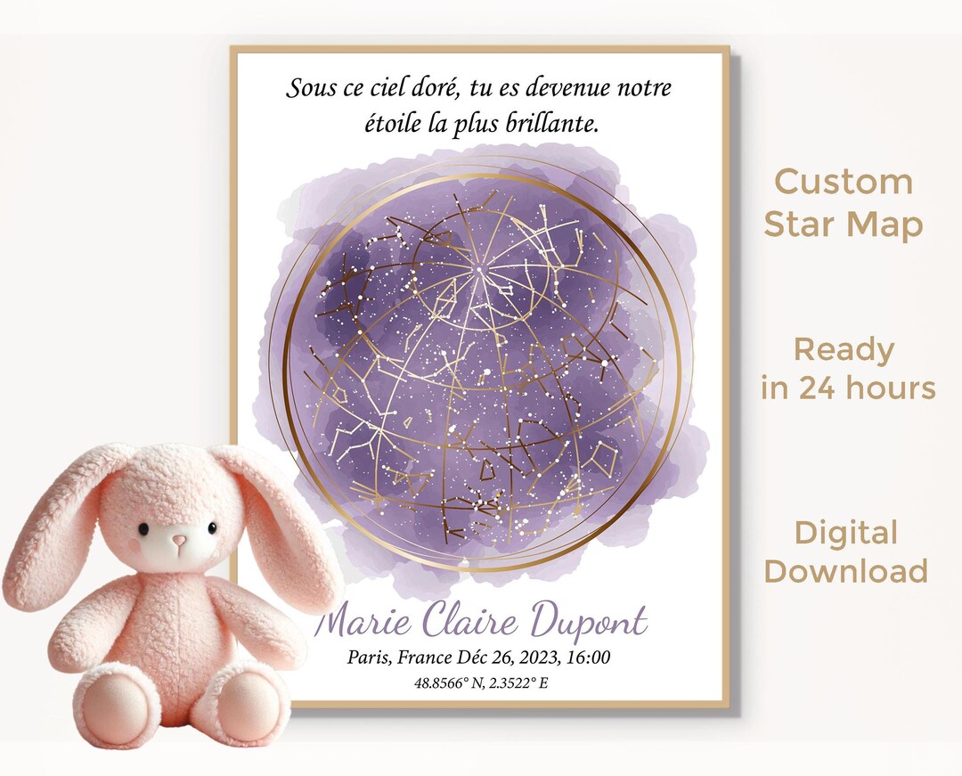 Baby Birth Star Map Print, Custom Gift for New Parents, Baby Shower ...
