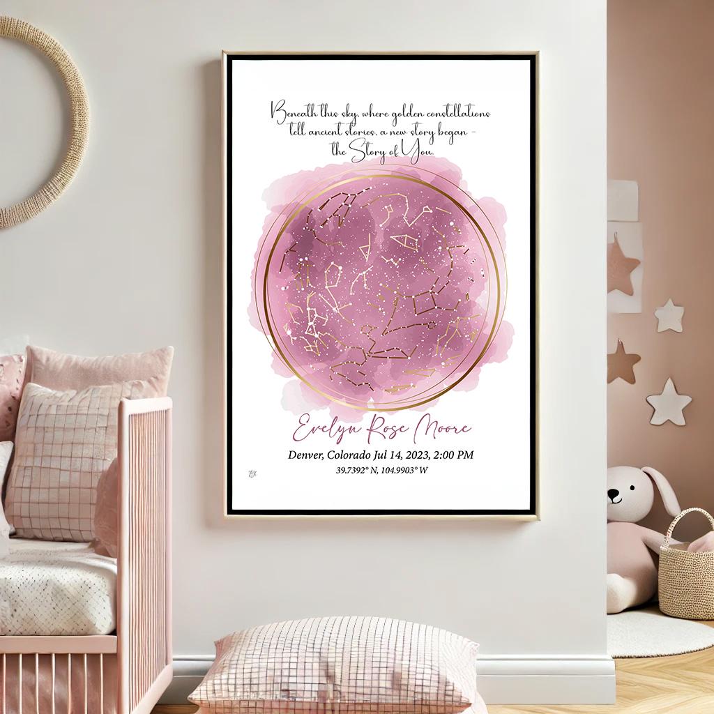 Baby Birth Star Map, New Baby Family Present Custom Digital Star Chart Gift, Cousin Gift for ...