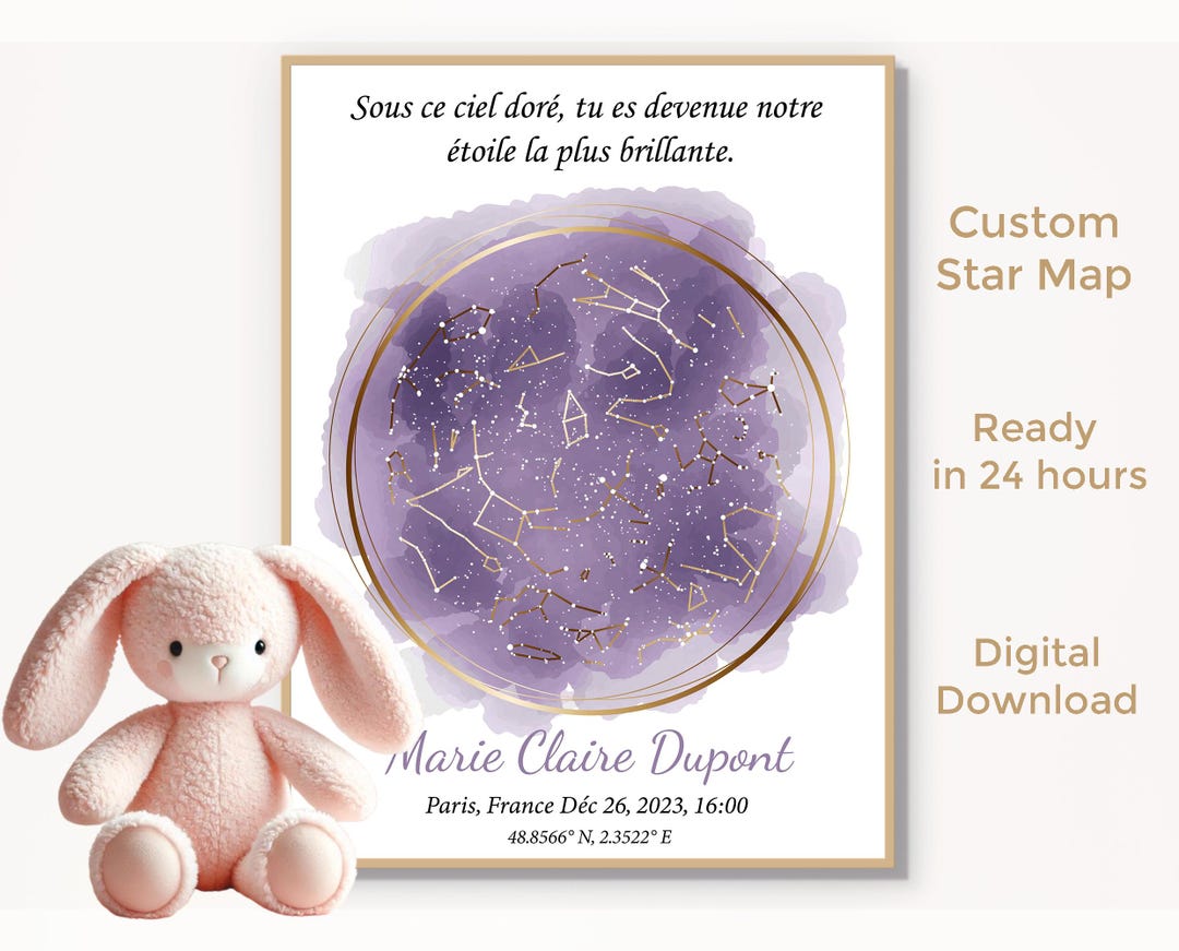 Baby Birth Star Map, New Baby Family Present, Birth Stats Sign, Custom ...
