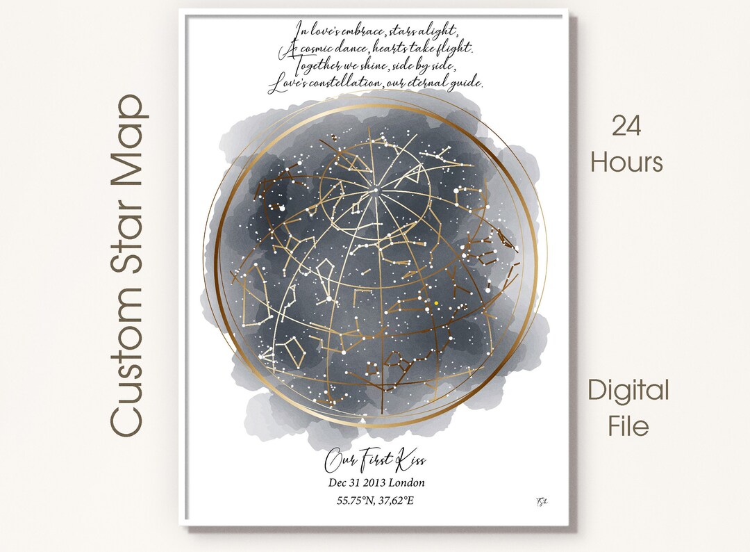 Star Map by Date Custom Star Map Poster the Night We Met Our First Kiss ...