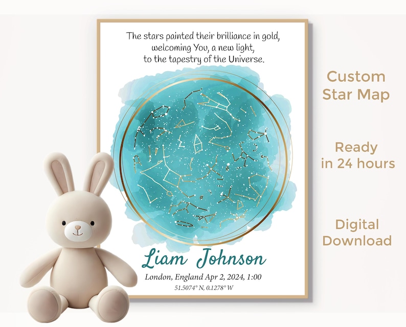 Baby Birth Star Map, New Baby Family Present Custom Digital Star Chart ...