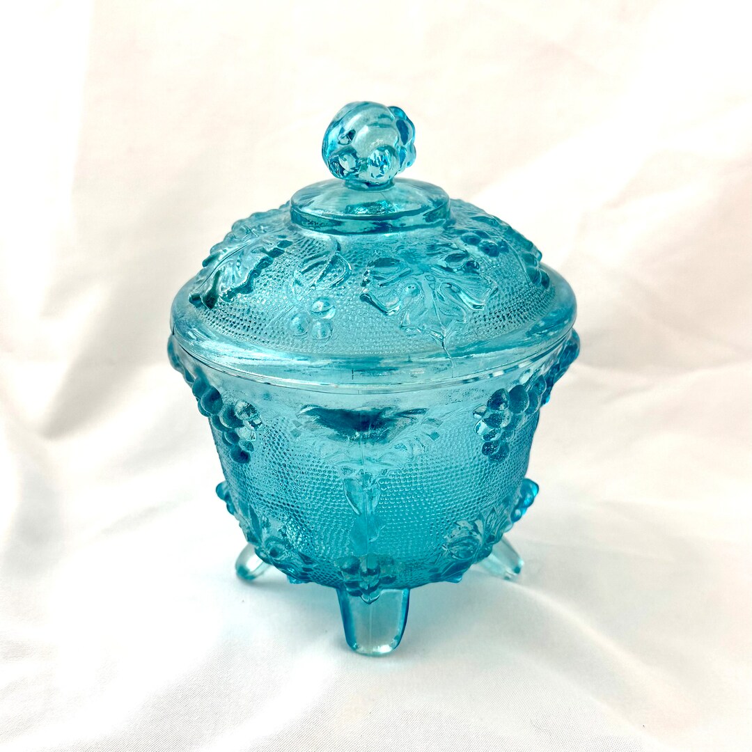 Vintage Jeanette Glass Grape and Vine Lidded Dish With Four - Etsy