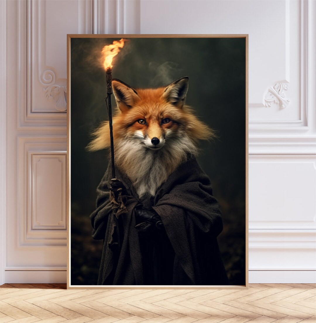 Wizard Fox Art Print, Gothic Print, Fox Poster, Dark Academia, Magic ...