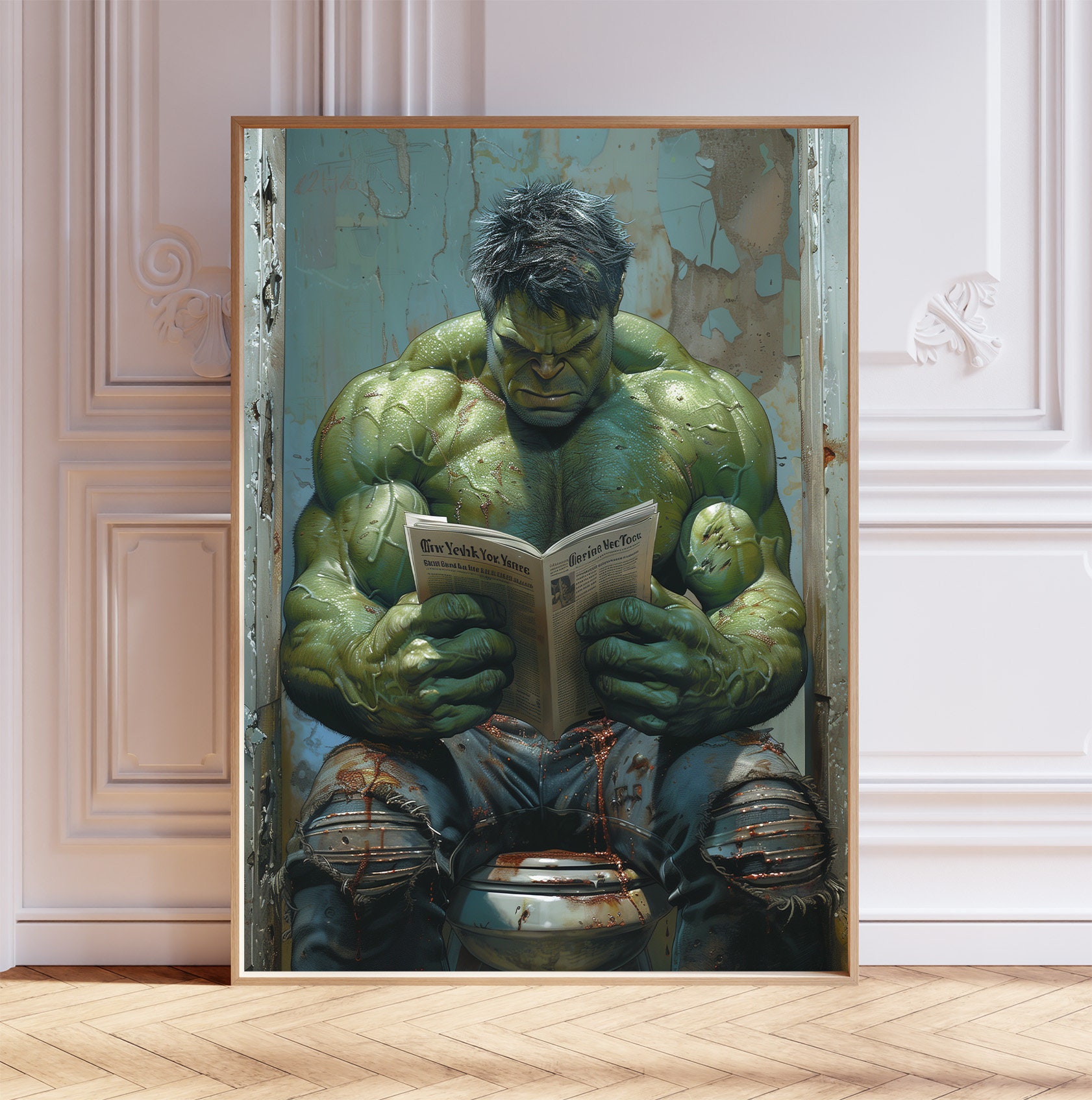 Hulk on the Toilet With a Newspaper Print, Superhero Wall Art, Funny ...