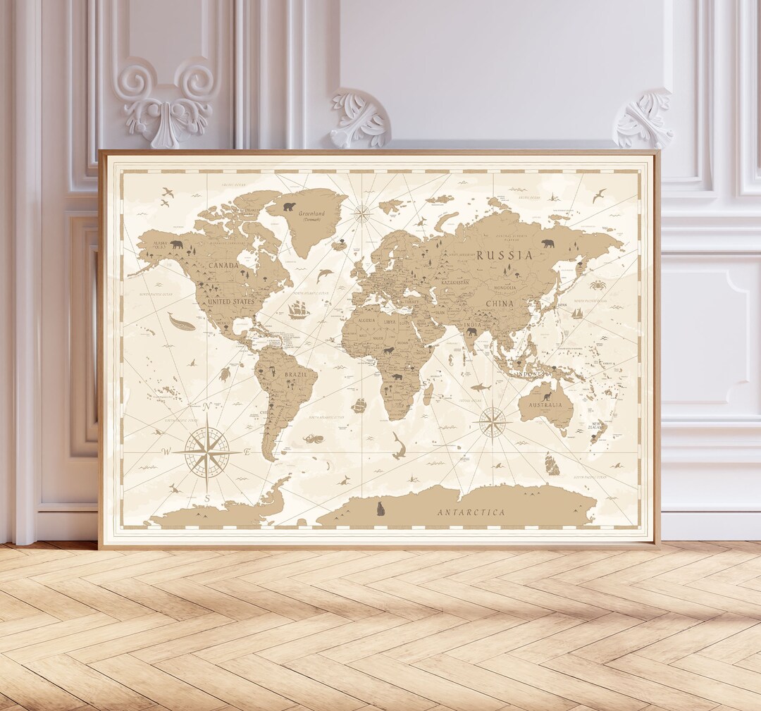 Vintage World Map Poster, Map of the World Poster, Vintage World Map ...