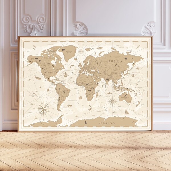 Vintage World Map - Etsy