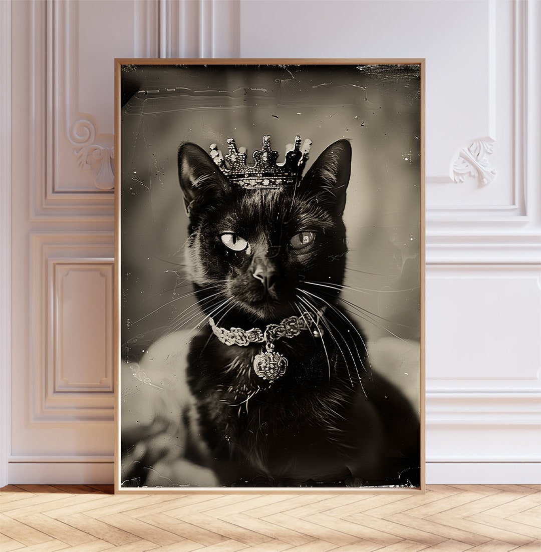 Queen Black Cat Print, Black Cat Art, Queen Cat Poster, Décor, Dark ...