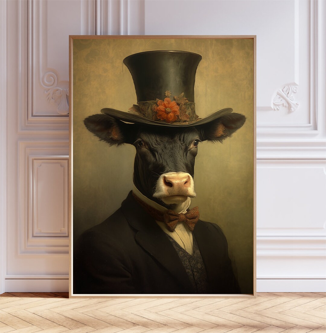 Victorian Cow Print, Dark Academia Wall Art, Cow Poster, Gothic Art ...
