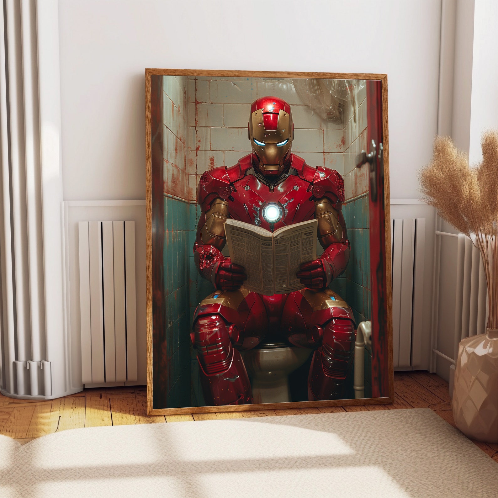 Iron Man on the Toilet With a Newspaper Print, Superhero Wall Art ...