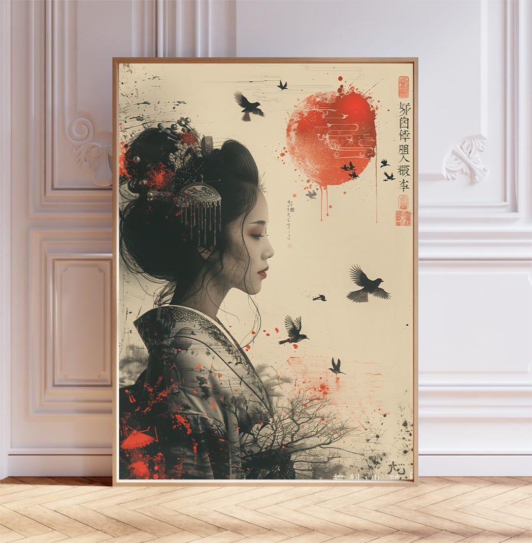 Geisha Art Print, Japanese Culture Wall Decor, Elegant Geisha With ...