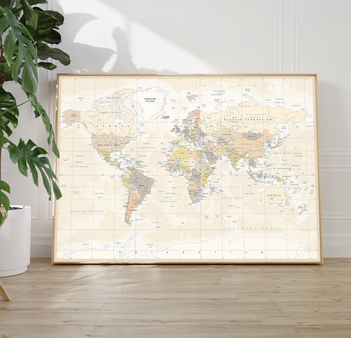 Classic World Map Art Print, Detailed Political Globe Map Poster Wall ...