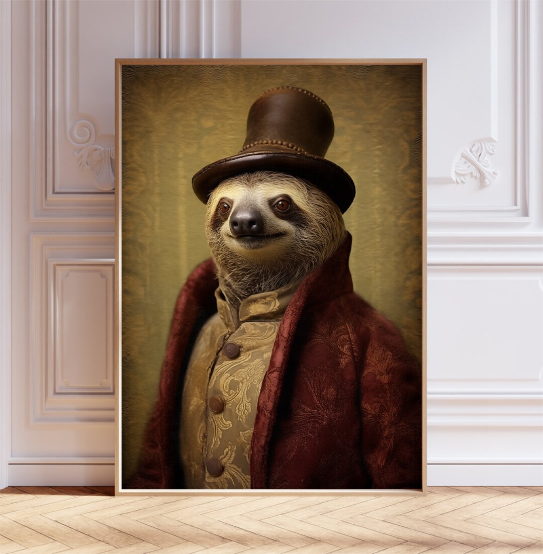 Victorian Sloth Art Print, Dark Academia Poster, Sloth Poster, Vintage ...