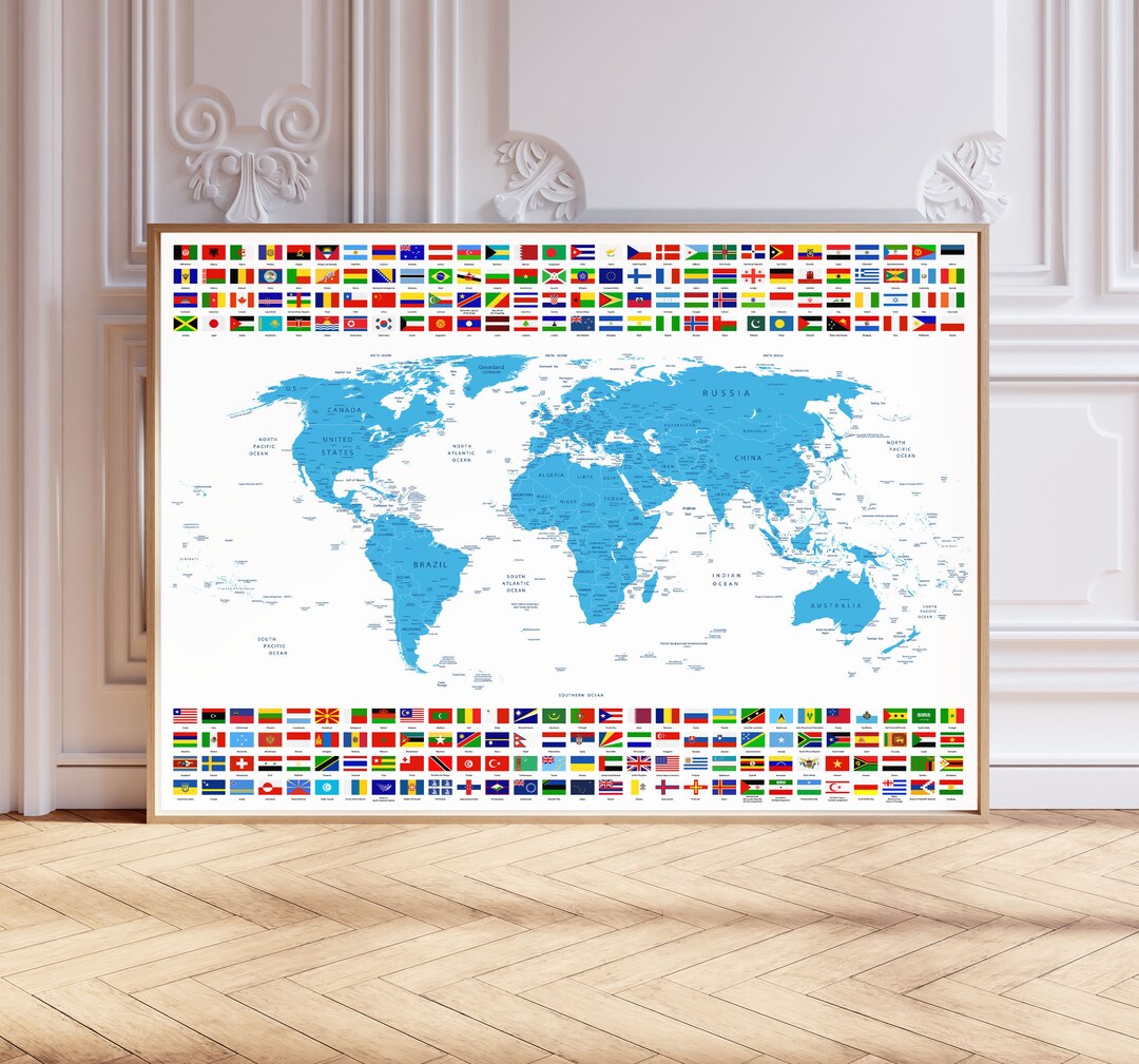 Infographic Detaled World Map Wall Art Picture Print Poster Wall Décor ...