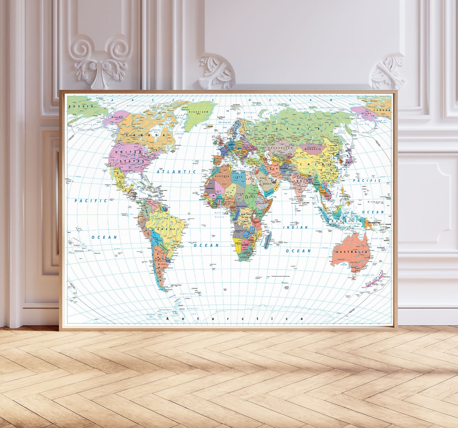 Large Detailed Geographic World Map Wall Art Picture Print Poster Wall ...