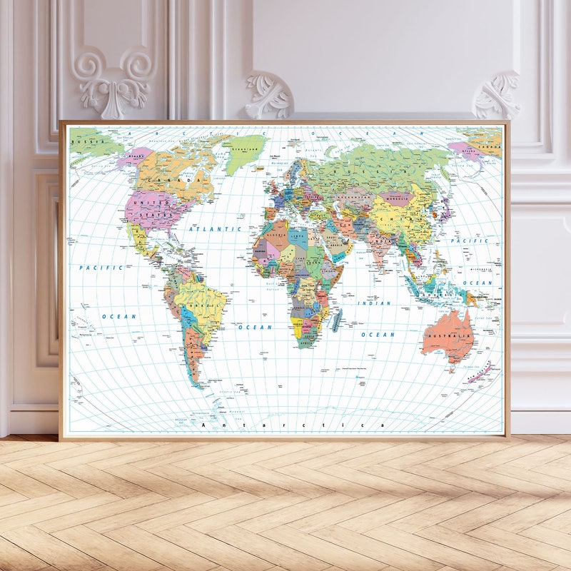 World Map Wall Art - Etsy