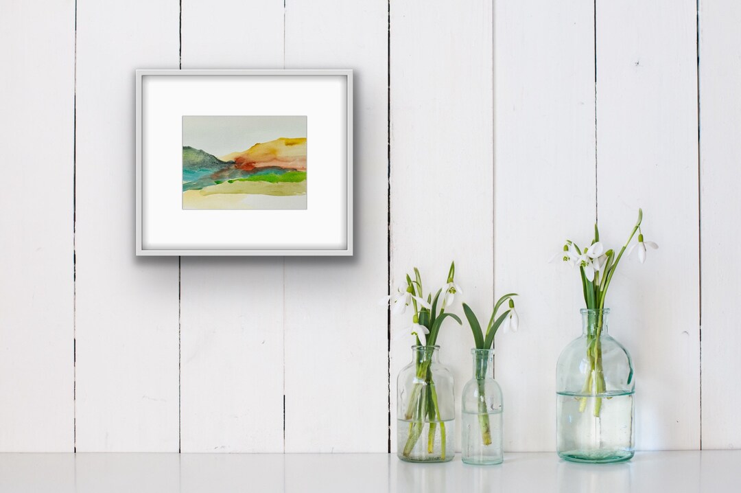 Original Abstract Landscape, Watercolor, Framed Art, Desert Style ...