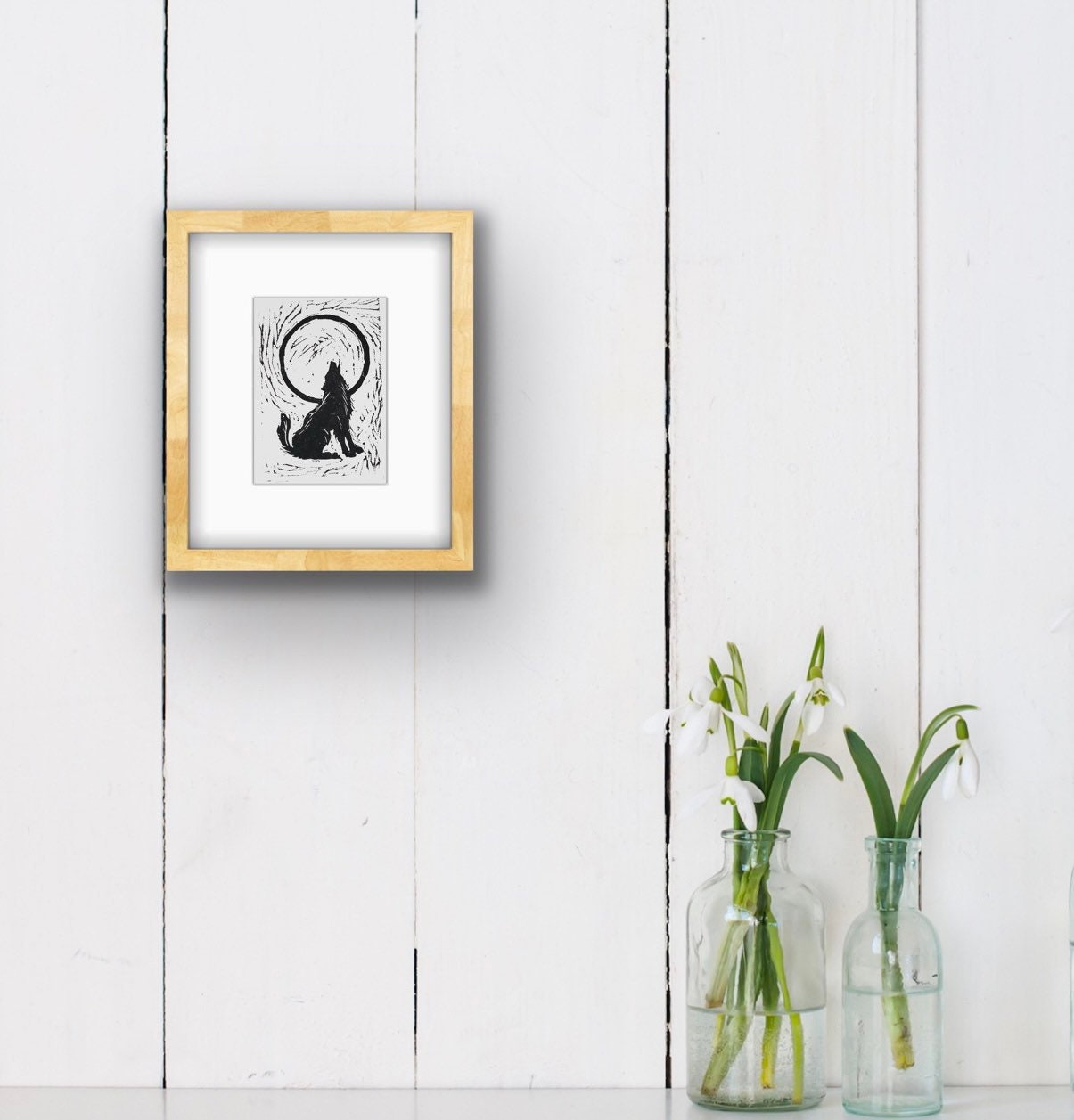 Prints Wood & Linocut Prints Coyote moon phases linocut print Art ...