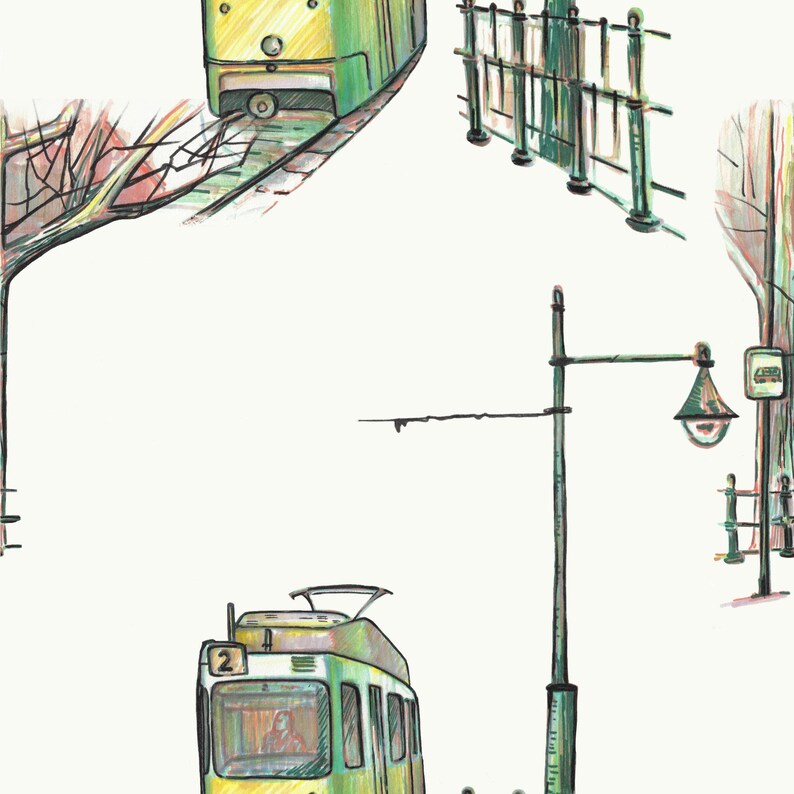 Charming Budapest Tram Art Pattern – "the Sunny Tram of Budapest" Urban ...