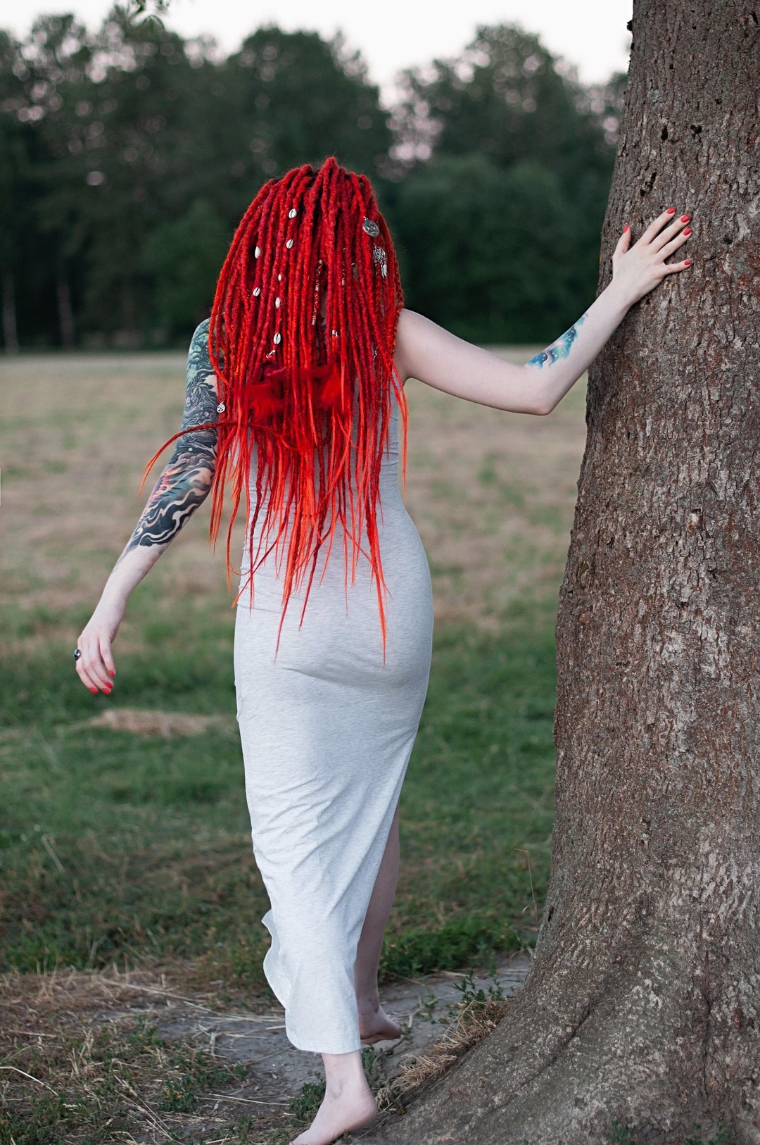 Red Boho Synthetic Dreadlocks, SE Red Shamanic Dreads, Red Textured Mix ...